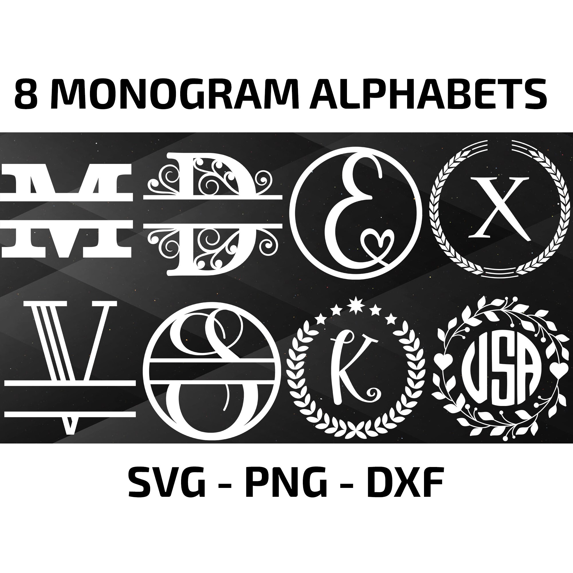 Monogram Bundle SVG/DXF/PNG 8 Monogram Alphabets Digital - Etsy
