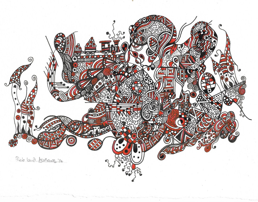 Pixie Land. an Original Zen Doodle Signed by the Artist Exclusively for ...