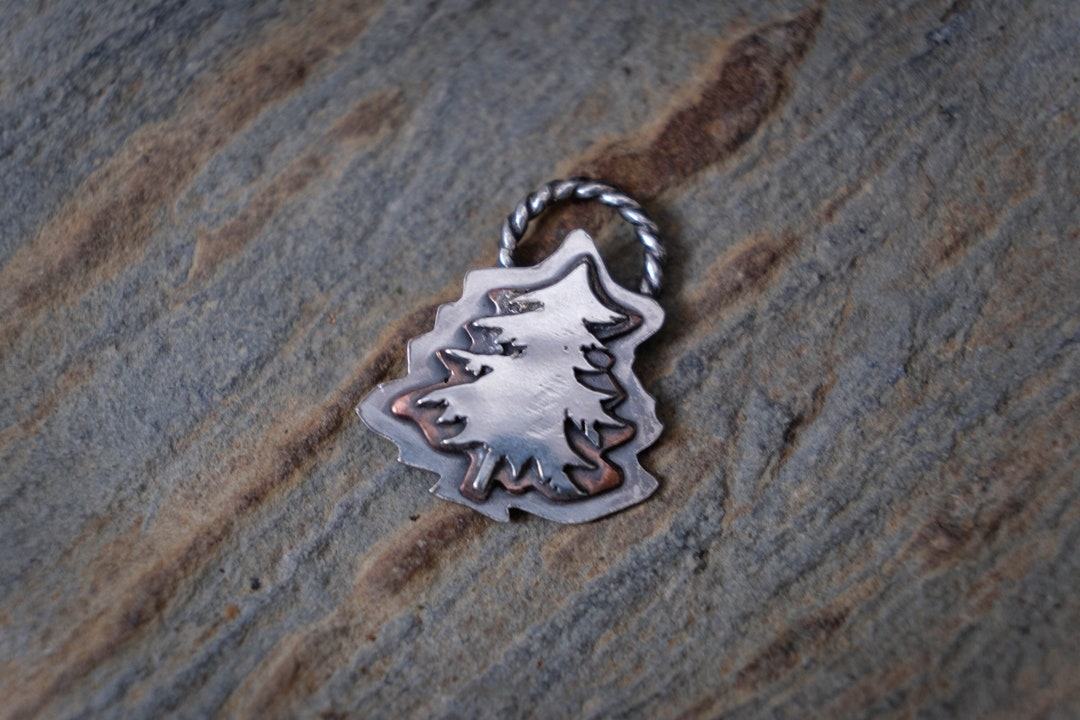 Handmade Unique Silver and Copper Evergreen Tree Pendant for Necklaces ...