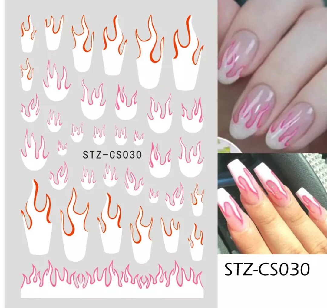 Fire Flame Nail Art 3D Pink and Orange - Etsy