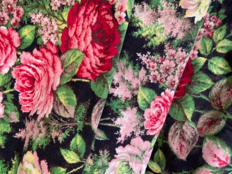 Vintage French Marignan Bold Roses Cotton Fabric Black Rose - Etsy