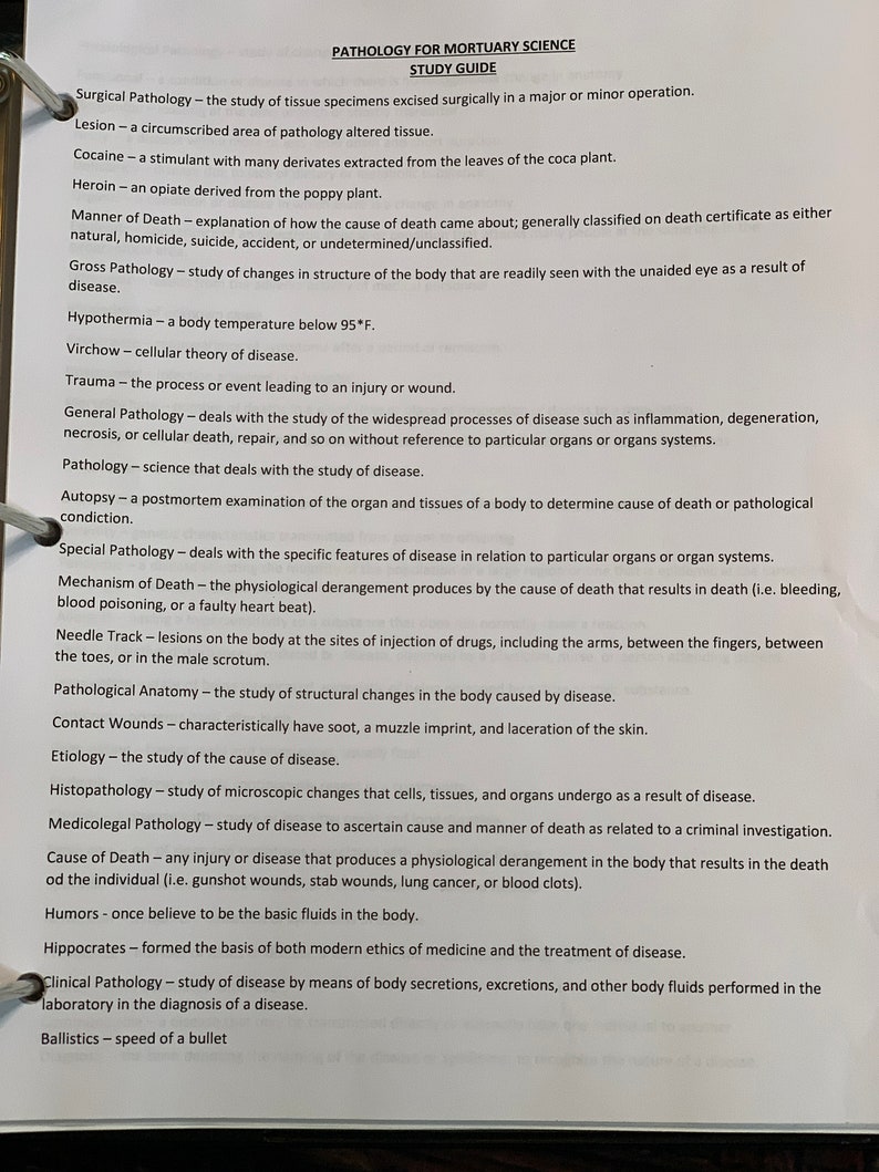 Study Guide Pathology and Microbiology for Mortuary Science | Etsy