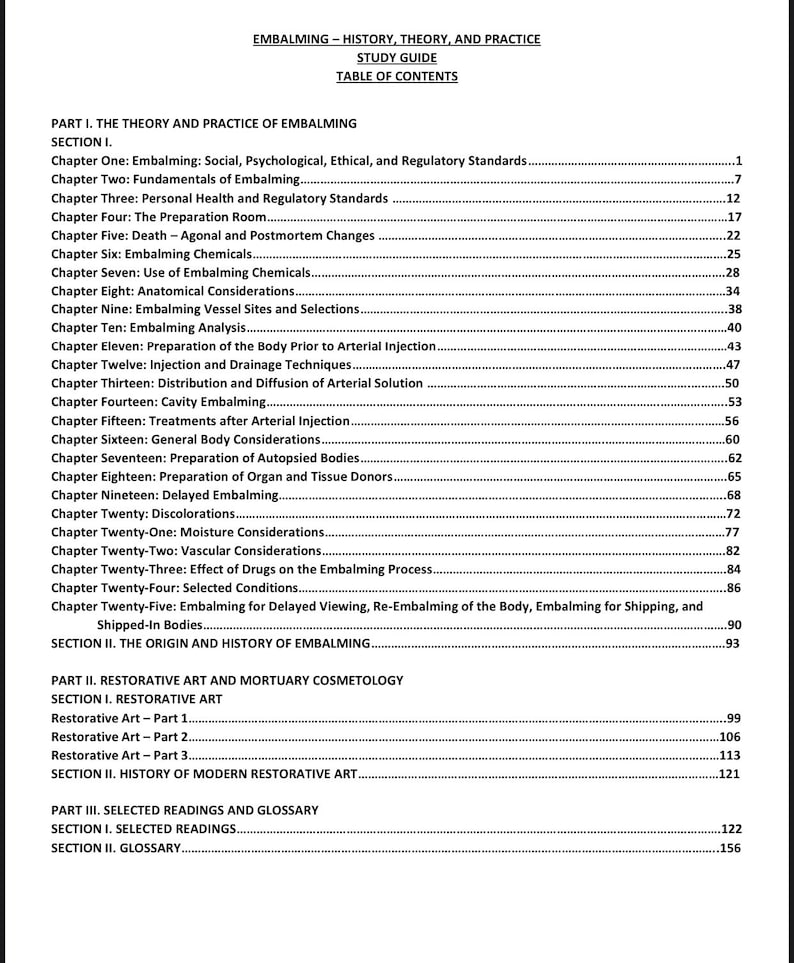 Study Guide | Embalming - History, Theory, and Practice - Etsy
