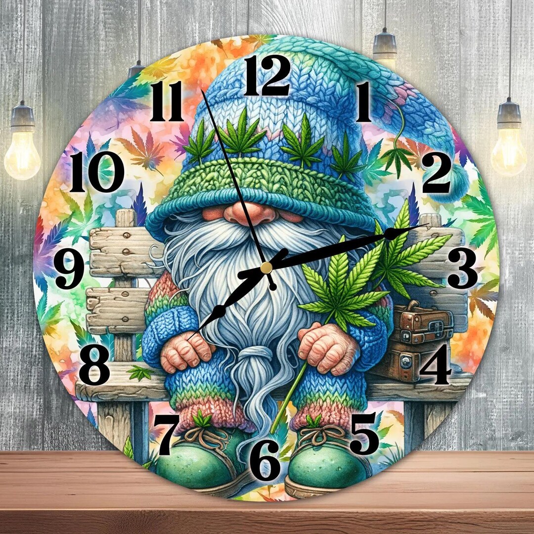 Cannabis Gnome Clock Sublimation Design, Weed Gnome Clock Face PNG ...