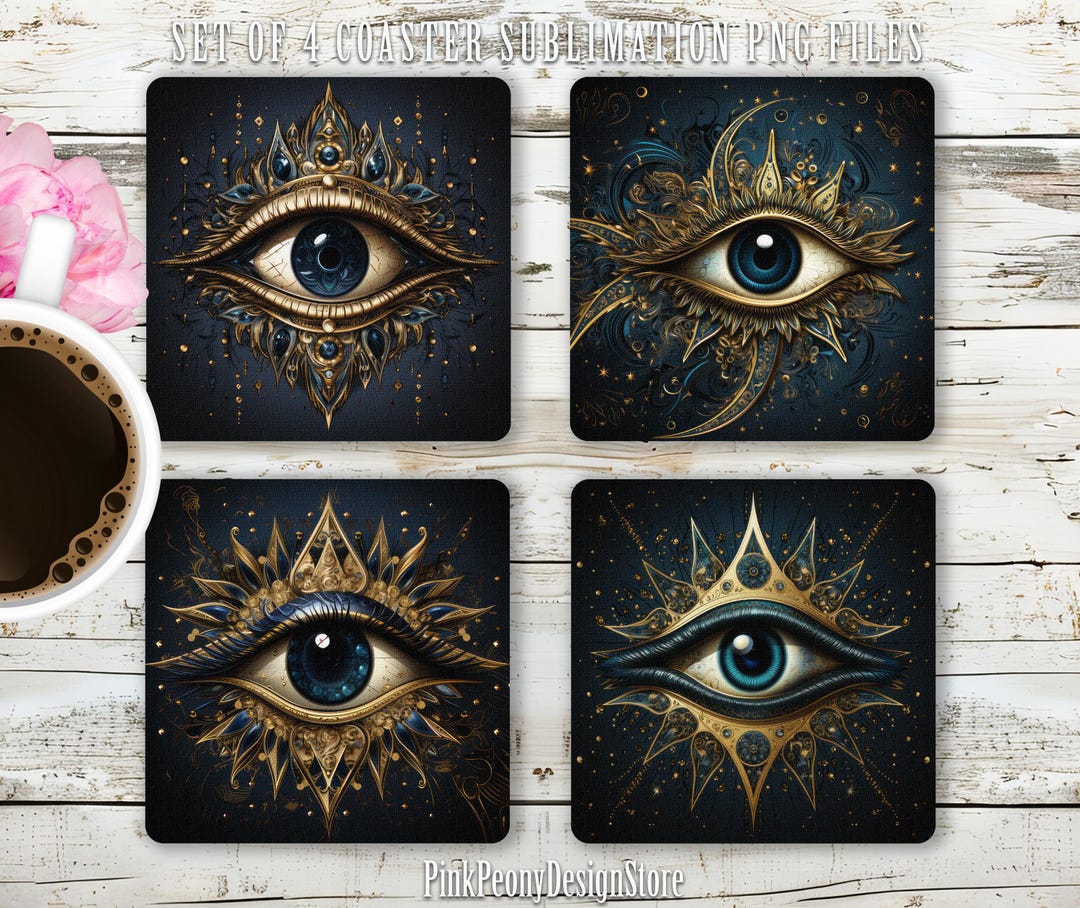 Celestial Eye Square Coaster Sublimation Design, Evil Eye Coaster PNG ...