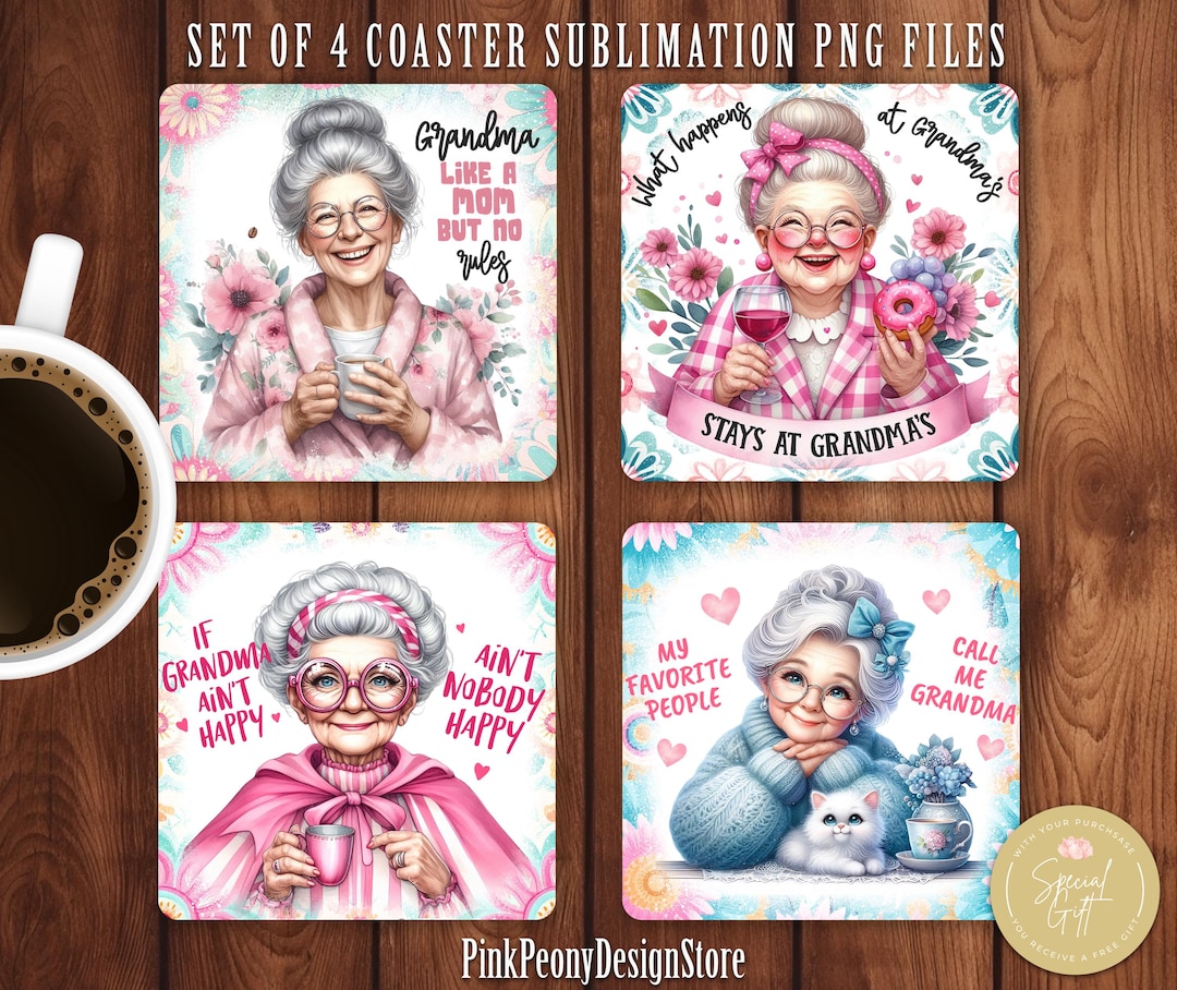 Funny Grandma Square Coaster Sublimation Design, Cute Granny Quote ...
