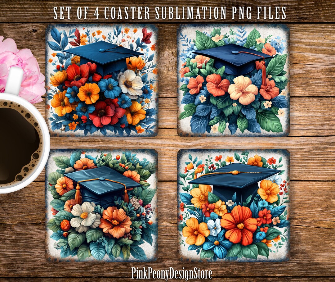 Floral Graduation Square Coaster Sublimation Design, Graduate ...