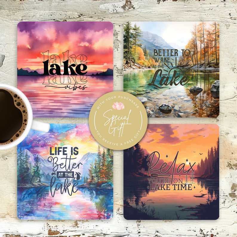 Lake Life Square Coaster Sublimation Designs, Coaster 4x4, PNG, Nature ...