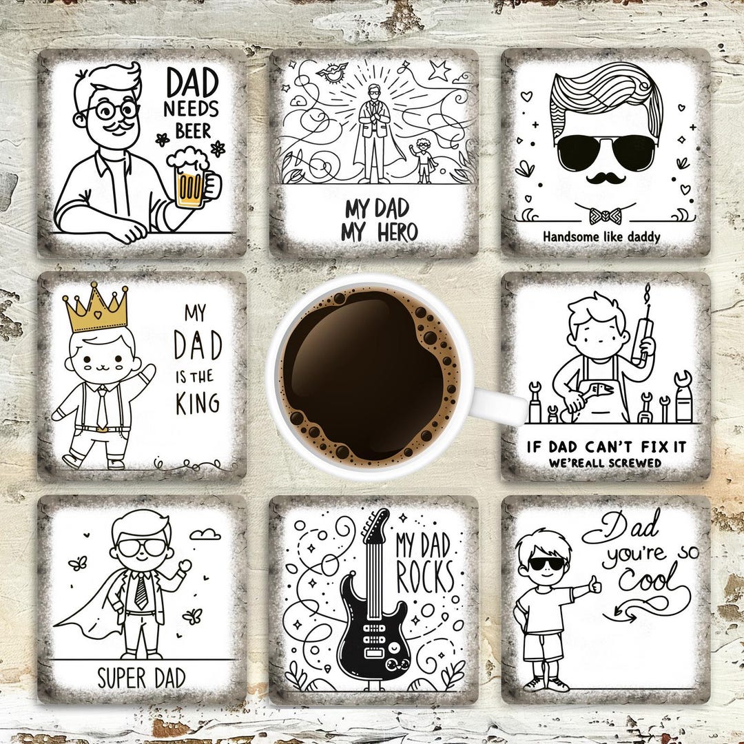 Father's Day Square Coaster Sublimation Design, Father's Day Coaster ...