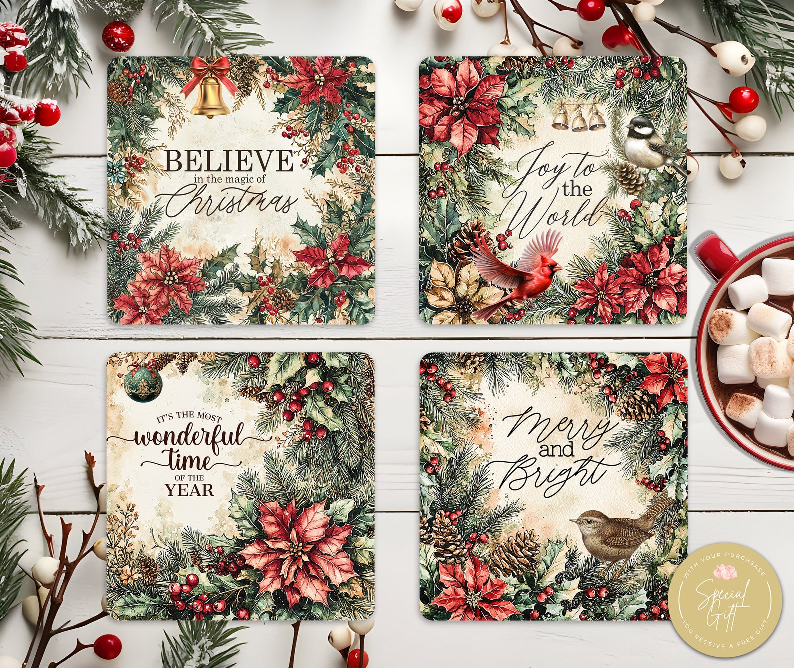 Christmas Quotes Coaster Sublimation Designs, Christmas Square Coaster ...