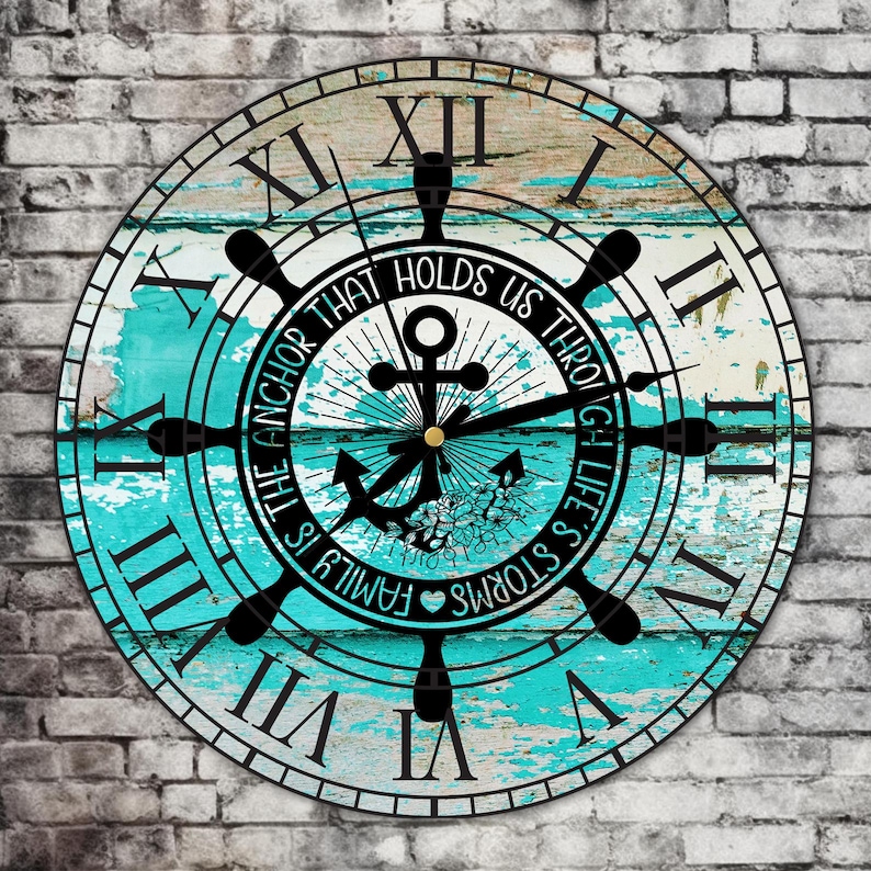 Family Anchor Clock Sublimation Design, Family Clock Face PNG, Rustic ...