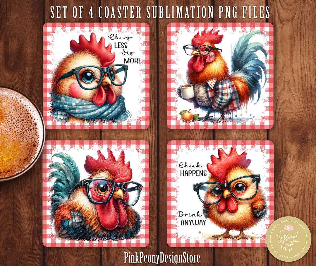 Funny Rooster Square Coaster Sublimation Design, Quirky Chicken Quote ...