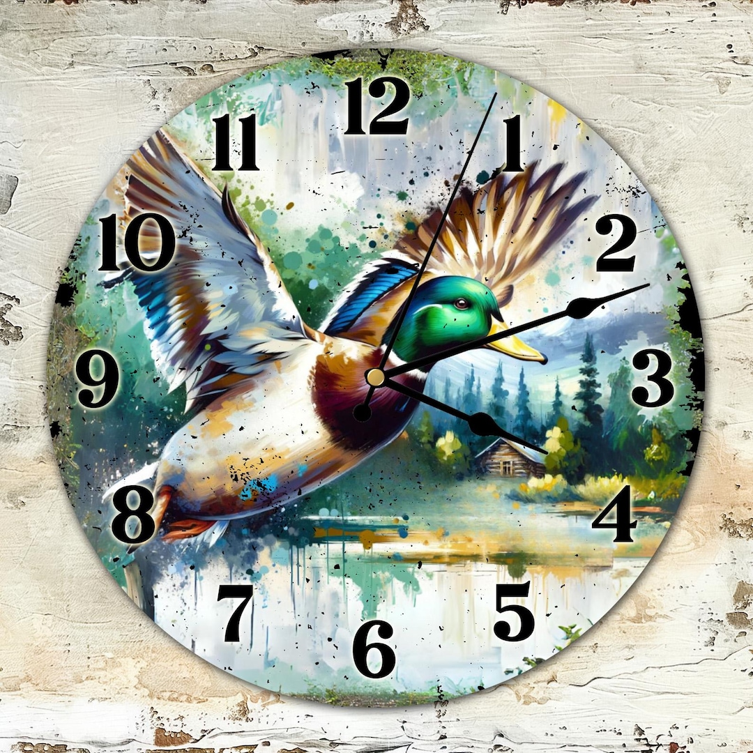 Mallard Duck Clock Sublimation Design, Hunting Clock Face PNG, Duck ...