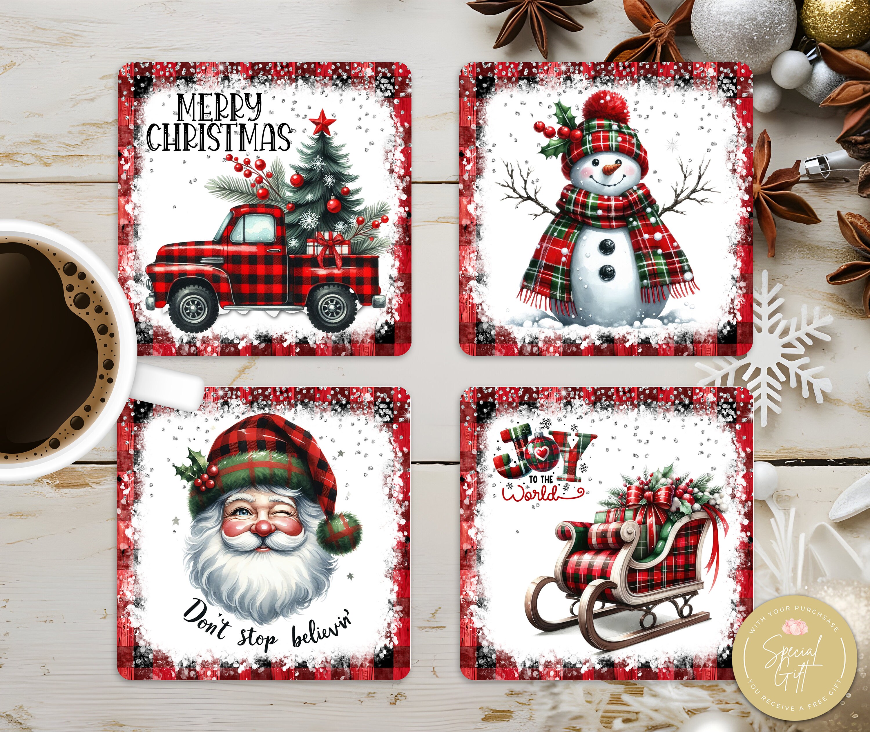 Christmas Square Coaster Sublimation Designs, Christmas Coaster 4x4 ...