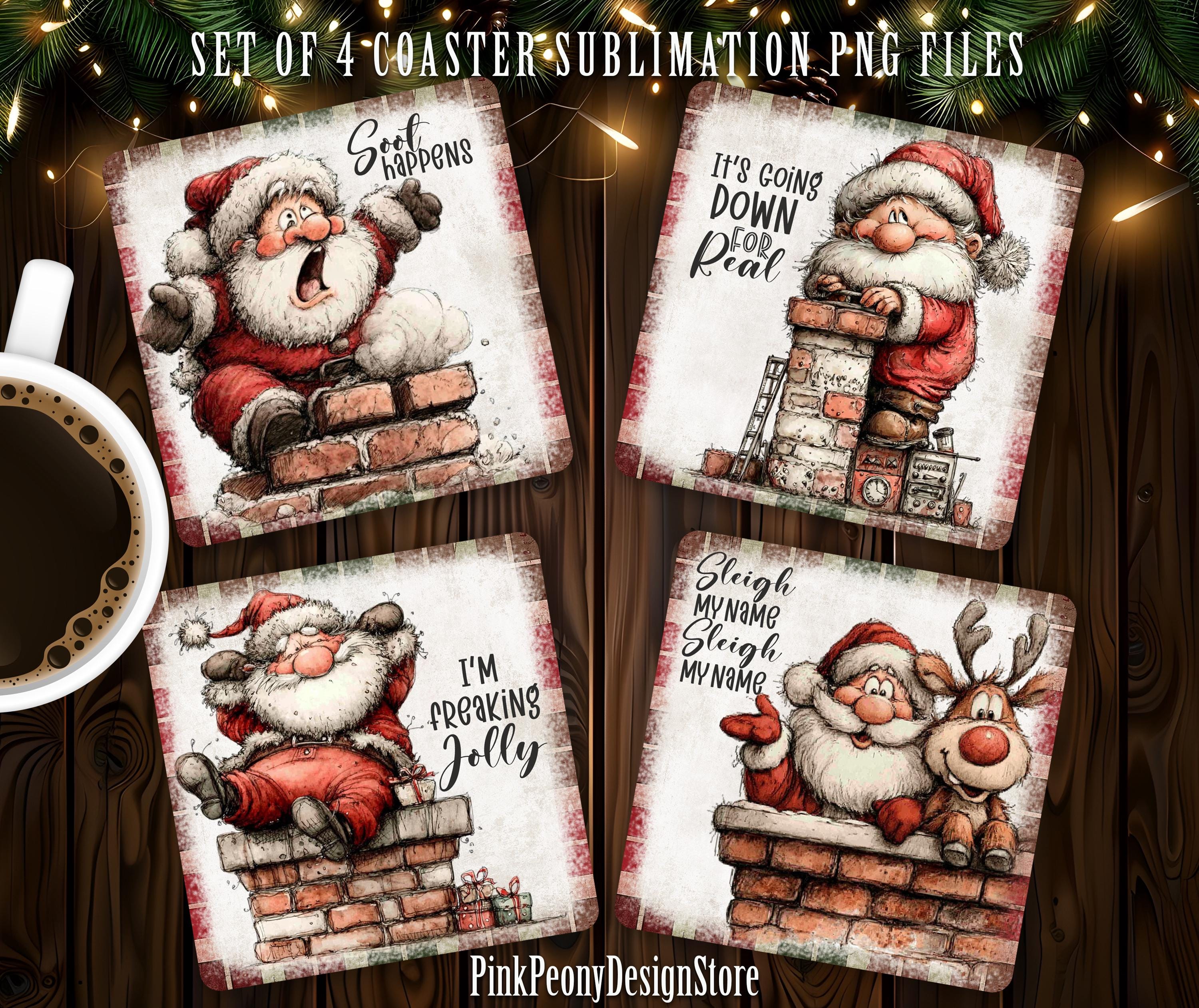 Whimsical Santa Square Coaster Sublimation Design, Christmas Humor ...