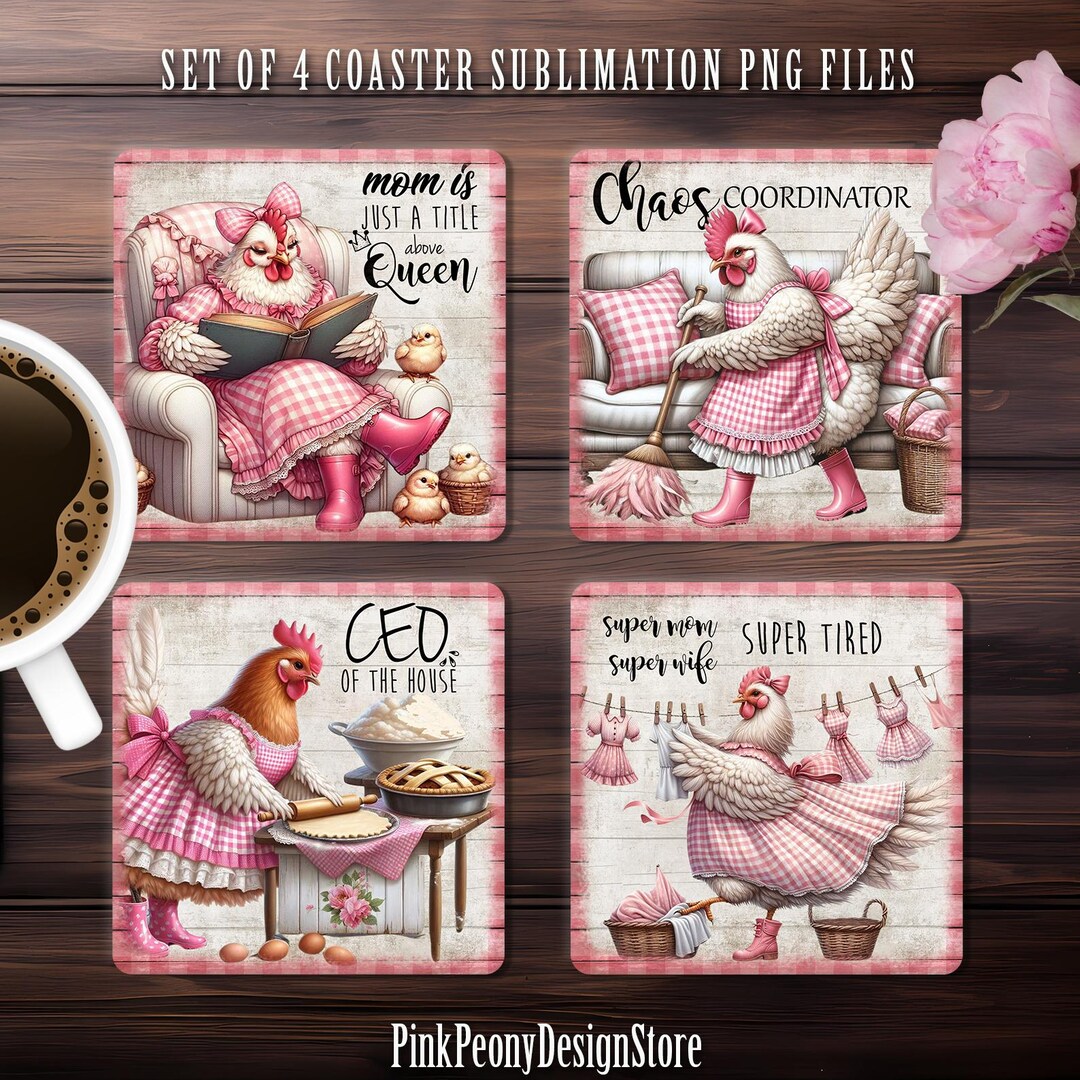 Funny Hen Mom Square Coaster Sublimation Design, Mommy Life Quote ...