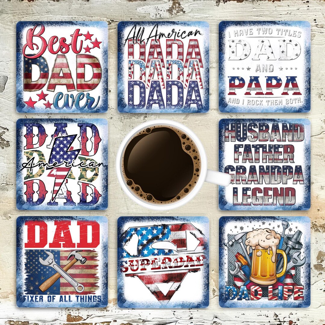 Father's Day Square Coaster Sublimation Design, American Dad Coaster ...