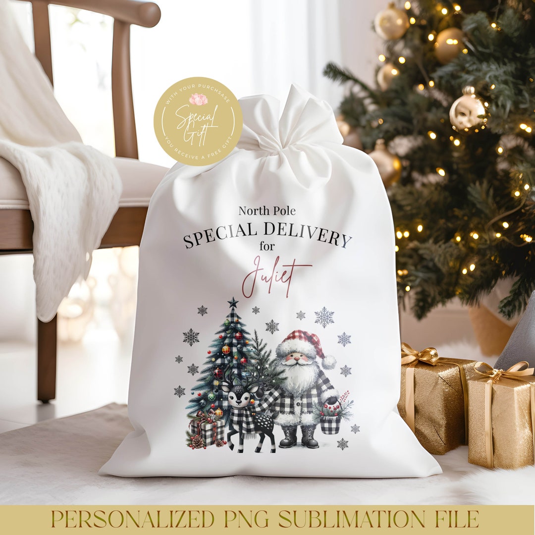 Personalized Santa Sack Sublimation Design, Christmas Gift Bag, Santa ...