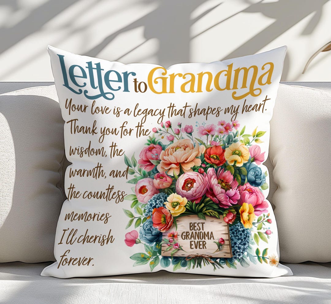 Floral Letter to Grandma Pillow Sublimation Design, Thank You Nana ...