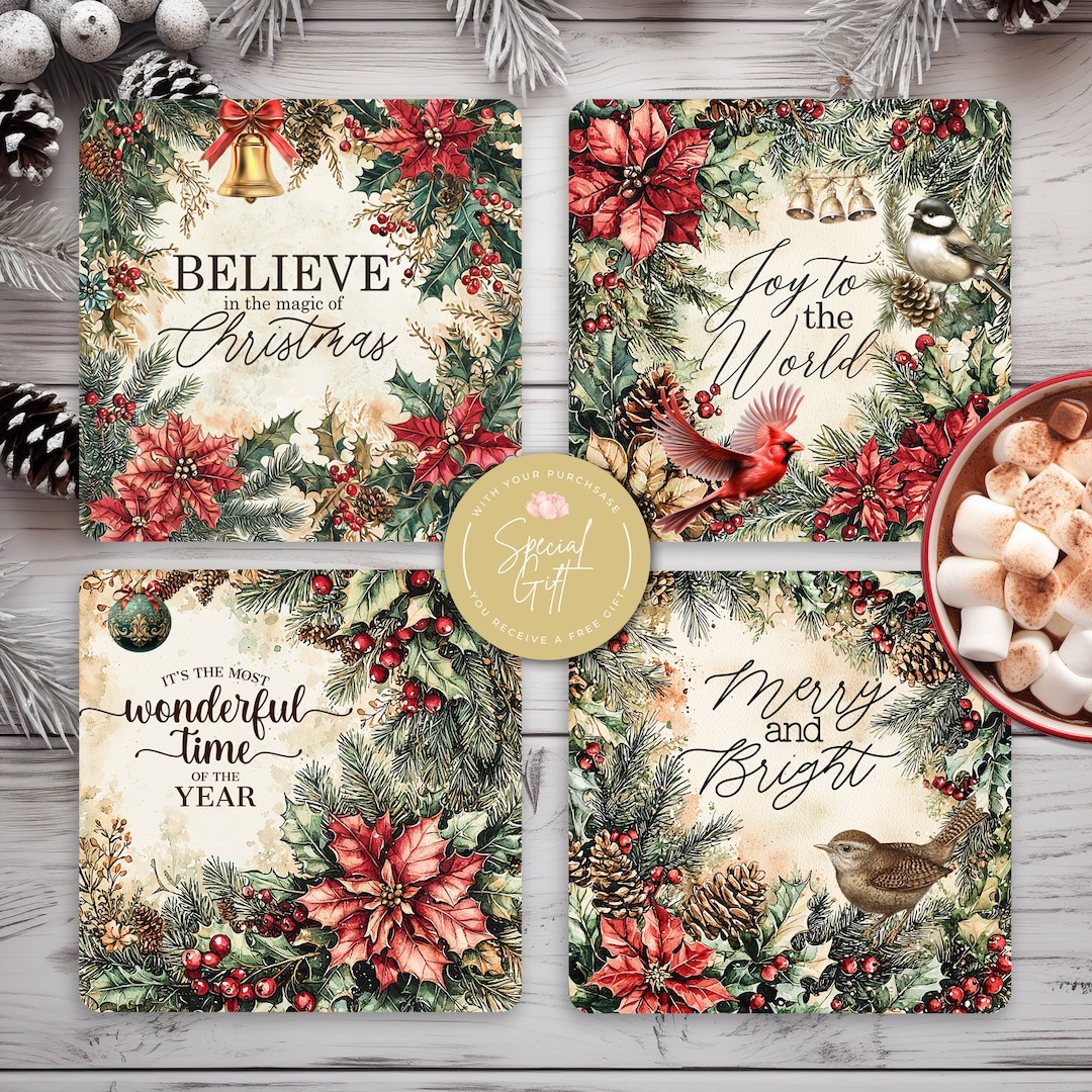 Christmas Quotes Coaster Sublimation Designs, Christmas Square Coaster ...