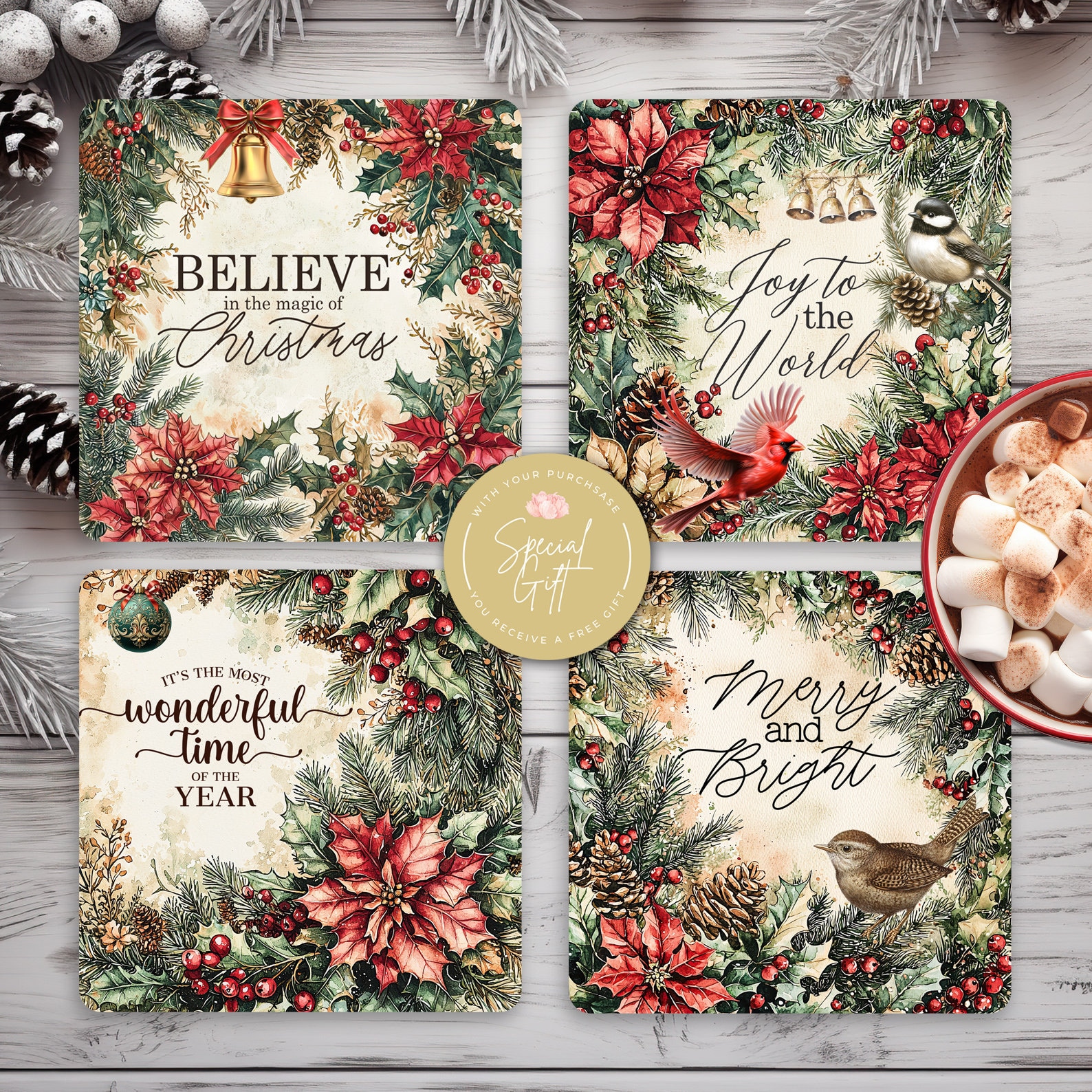 Christmas Quotes Coaster Sublimation Designs, Christmas Square Coaster ...
