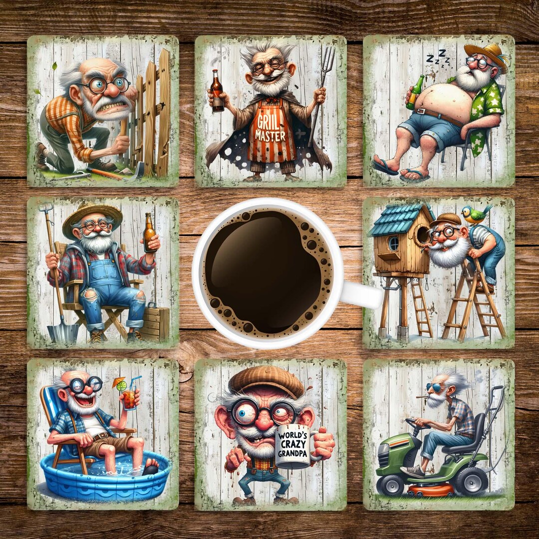 Funny Quirky Backyard Grandpa Square Coaster Sublimation Design, Grumpy ...