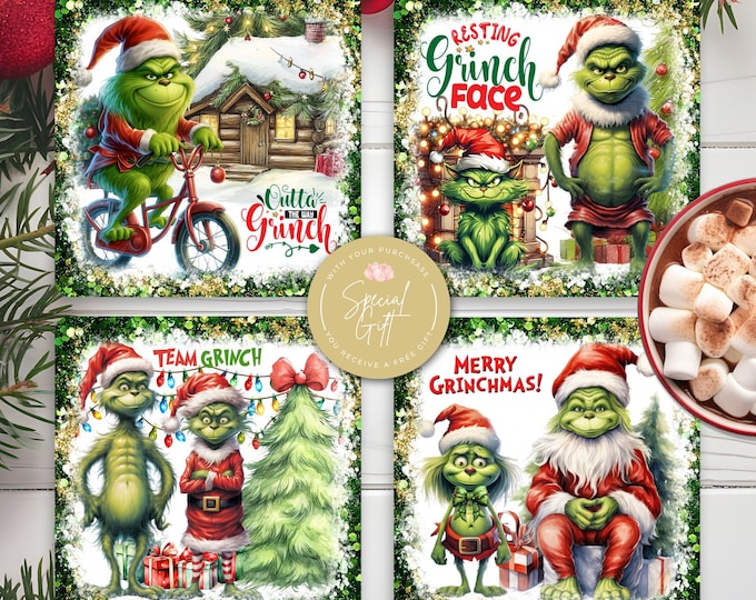 READY TO SHIP: Christmas Grinch Square Ceramic Coaster Set of 6 With ...