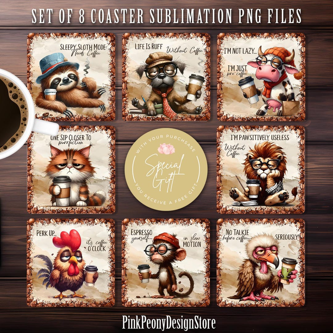 Funny Coffee Square Coaster Sublimation Design, Punny Coffee Lover ...