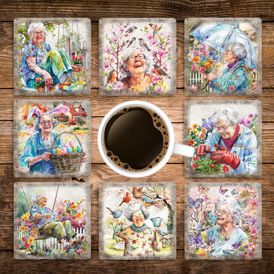 Funny Spring Grandma Square Coaster Sublimation Design, Easter Grandma ...