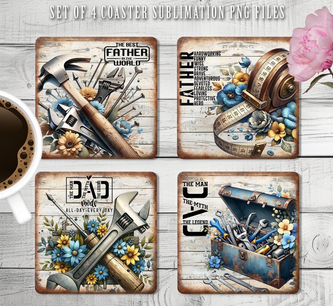 Father's Day Square Coaster Sublimation Design, Floral Dad Quote ...