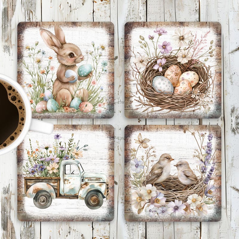 Easter Square Coaster - Etsy UK