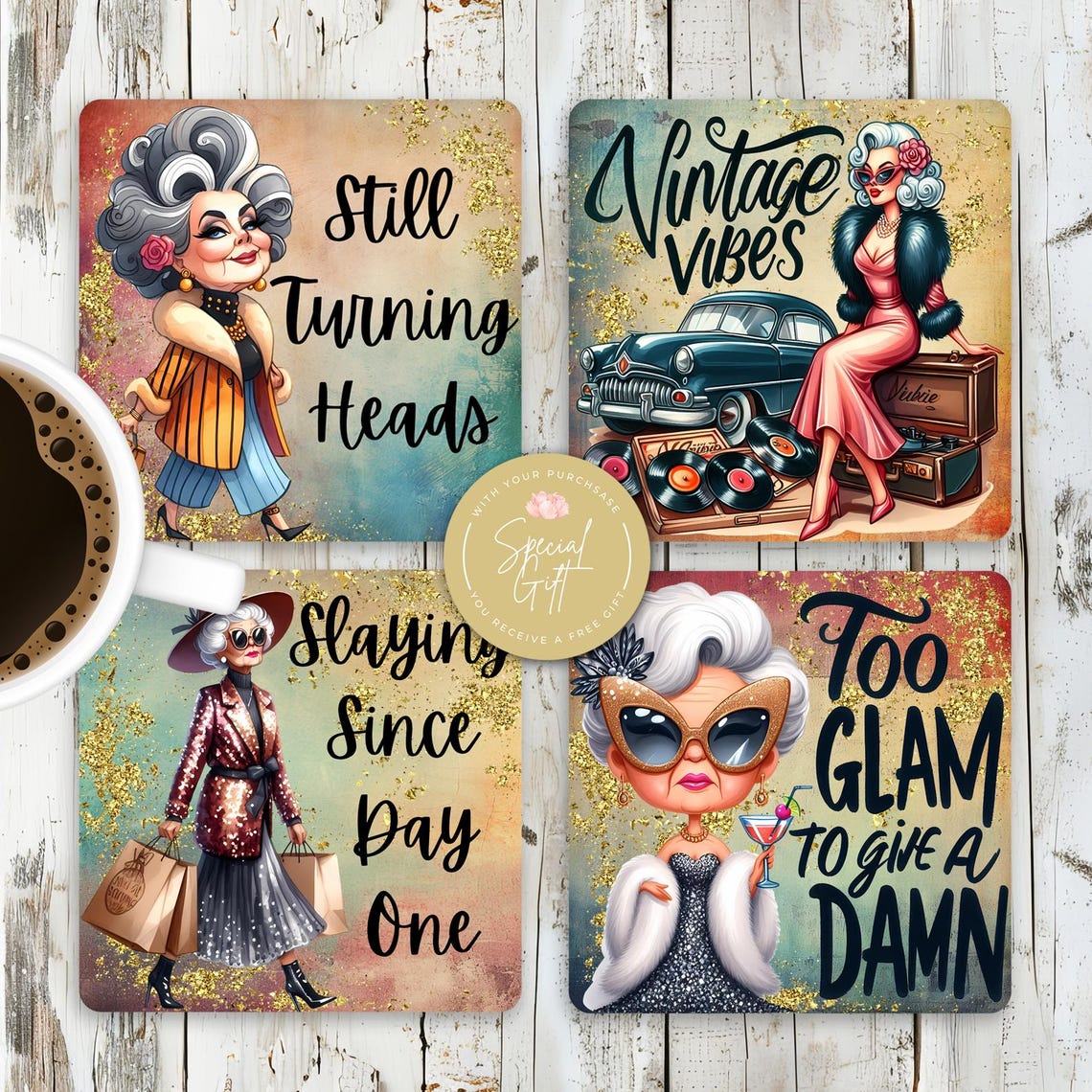 Funny Old Lady Square Coaster Sublimation Design, Sassy Old Lady ...