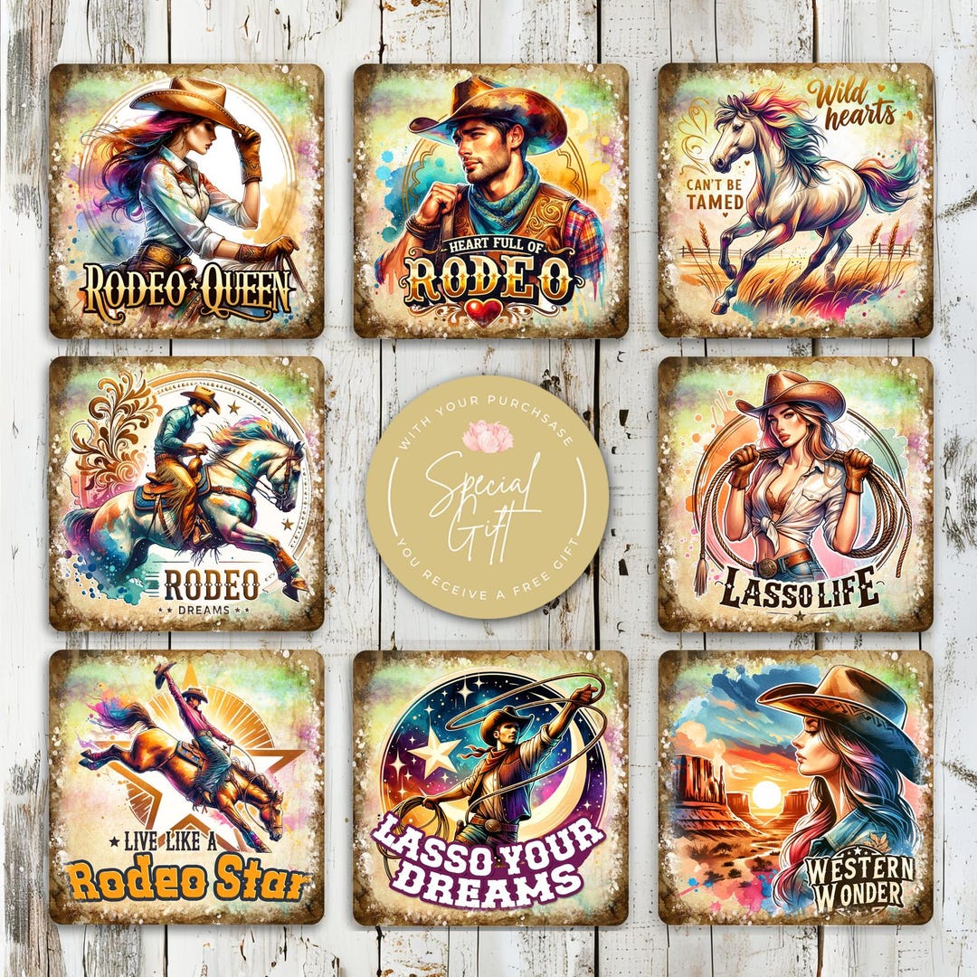 Rodeo Style Square Coaster Sublimation Design, Western Vibe 4x4 Coaster ...