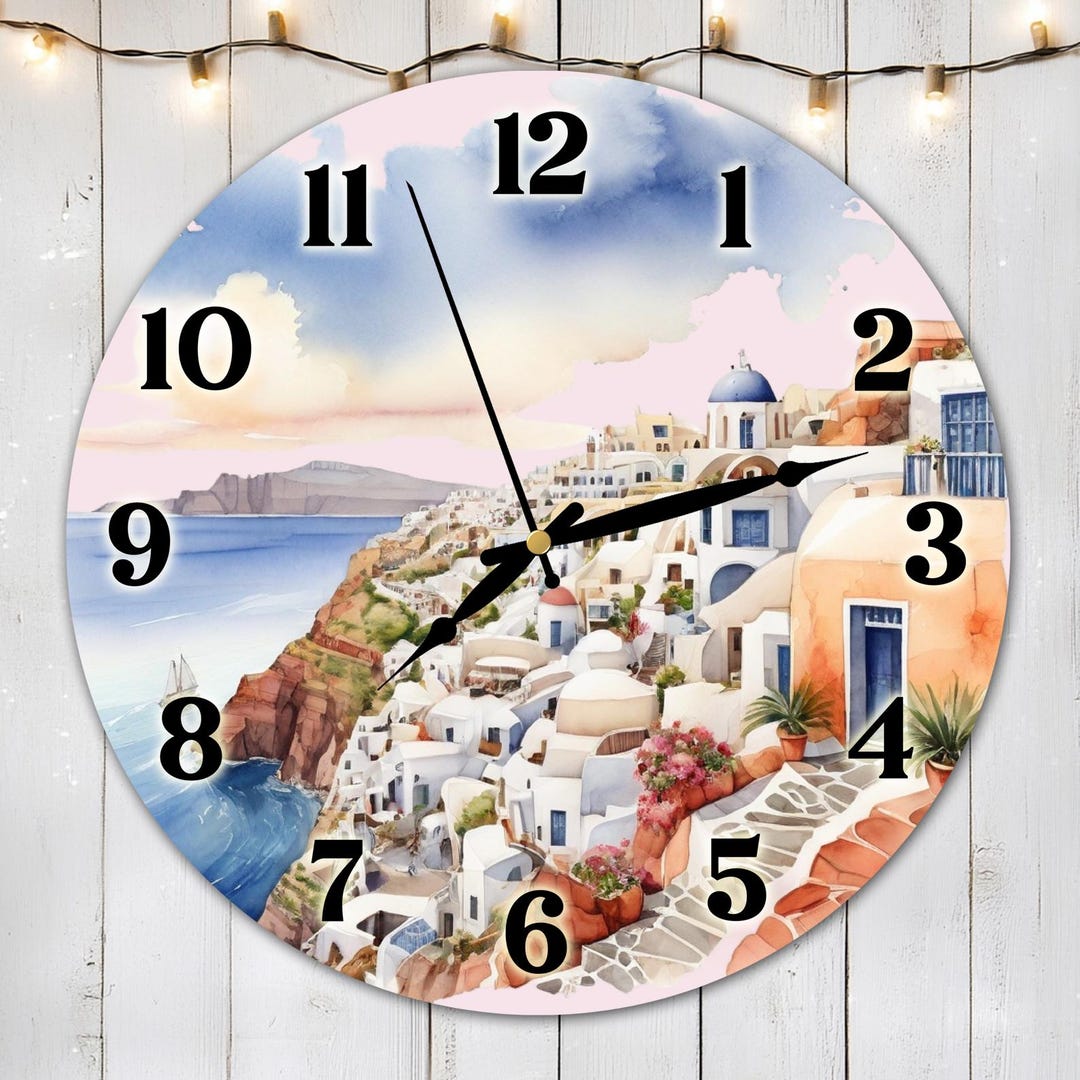 Santorini Clock Sublimation Design, Greek Island Clock Face PNG, Greece ...
