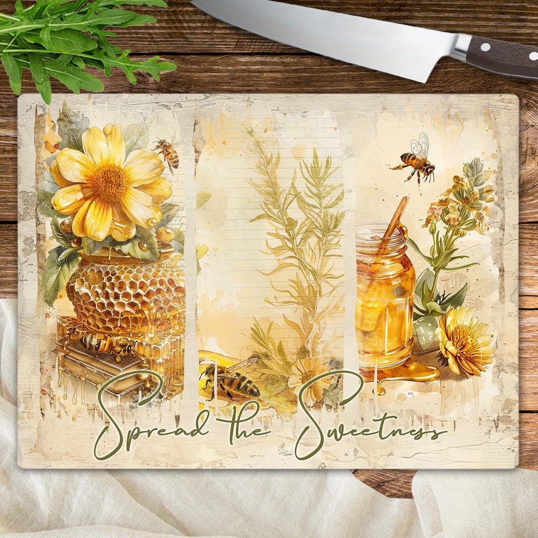 Spring Honey Bee Cutting Board Sublimation Design, Rustic Floral ...