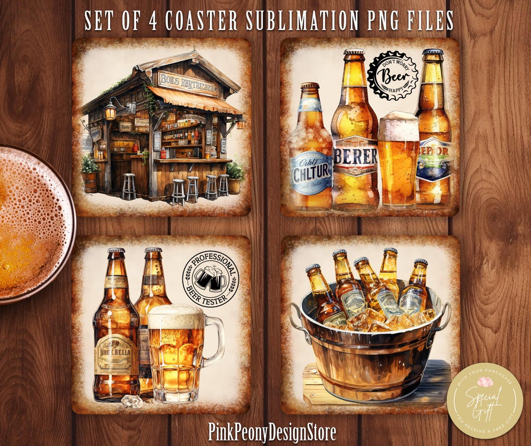 Beer Lover Coaster Sublimation Design, Beer Bar Coaster PNG Template ...