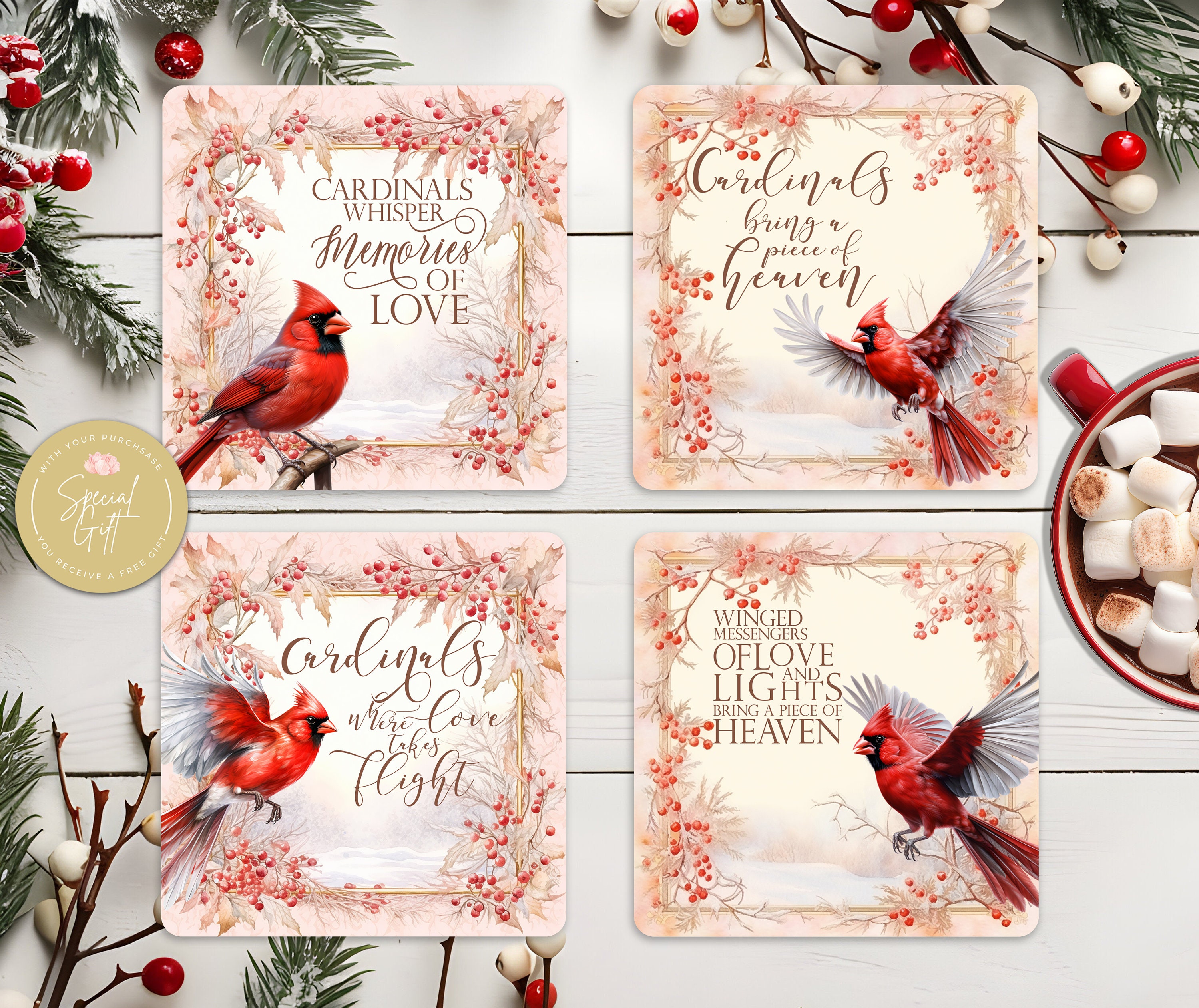 Christmas Cardinal Square Coaster Sublimation Designs, Coaster 4x4, PNG ...