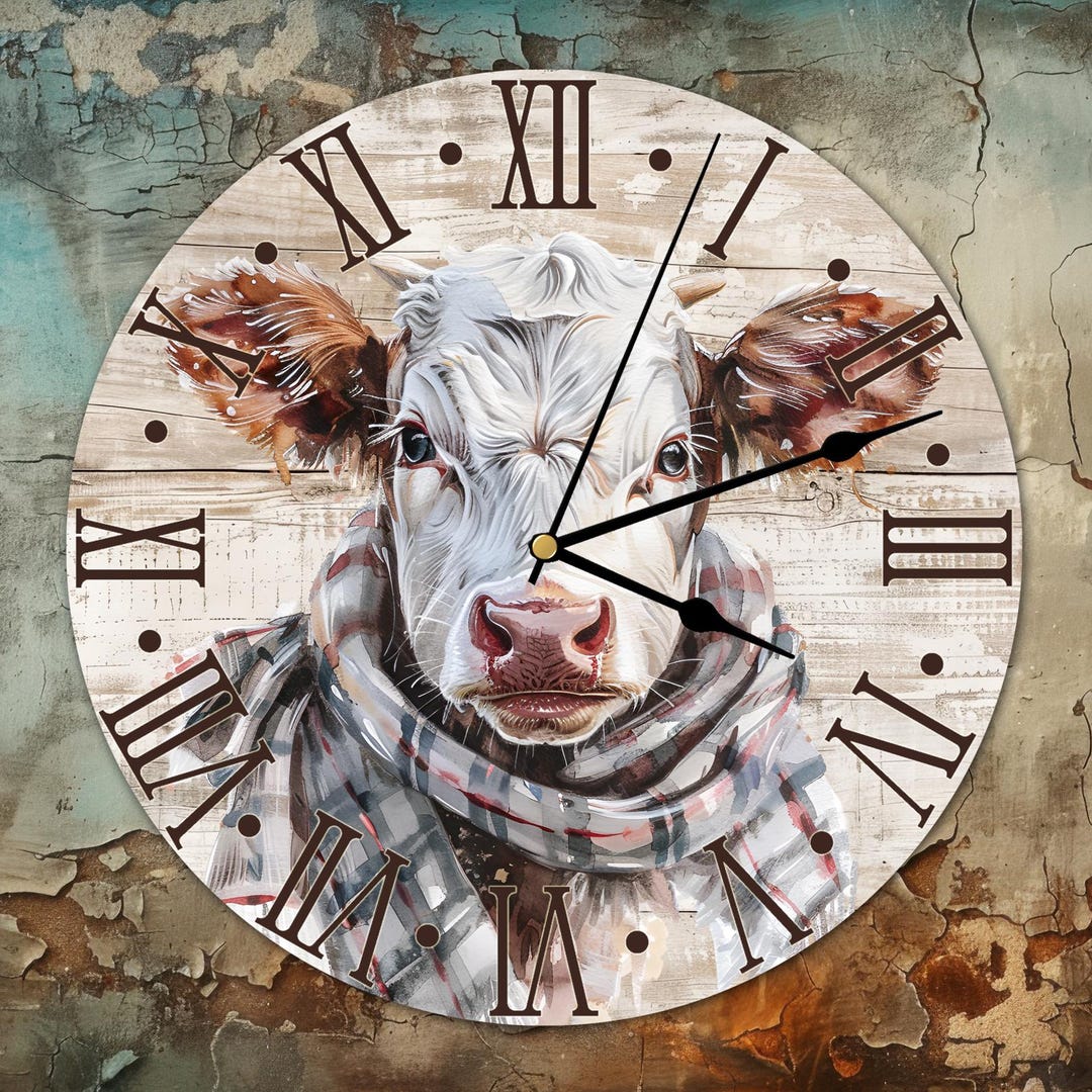 Rustic Cow Clock Sublimation Design, Farm Cow Clock Face PNG, Heifer ...