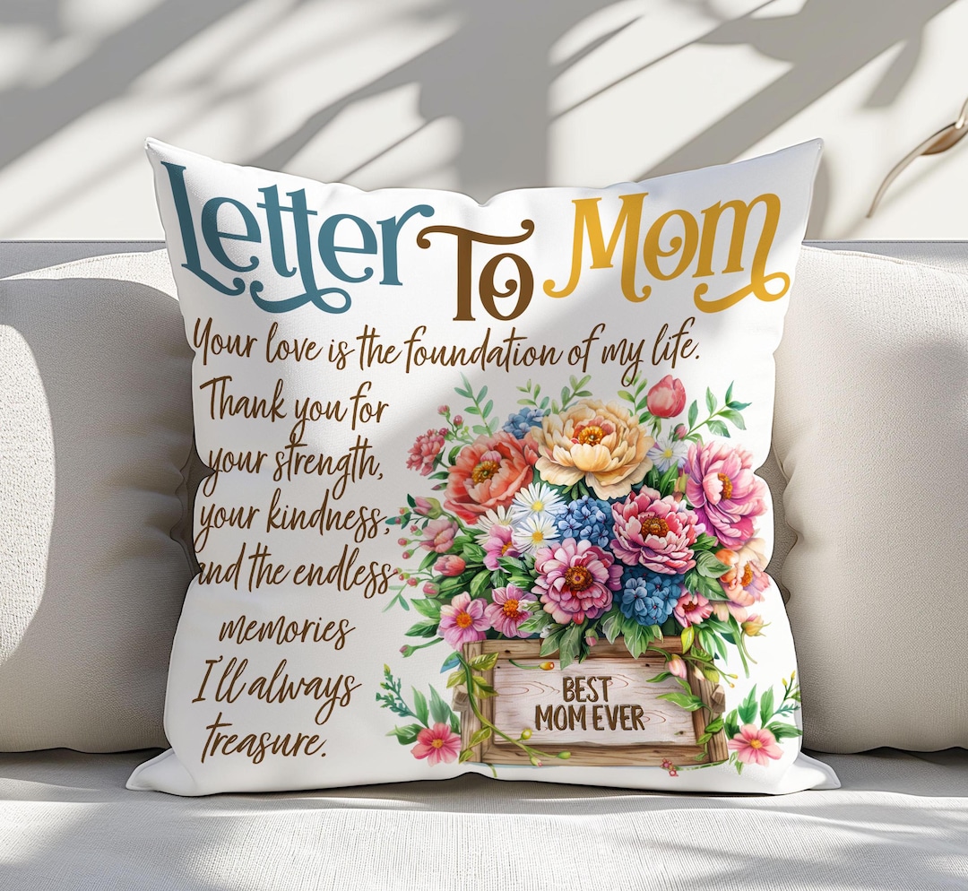 Floral Letter to Mom Pillow Sublimation Design, Thank You Mom Pillow ...