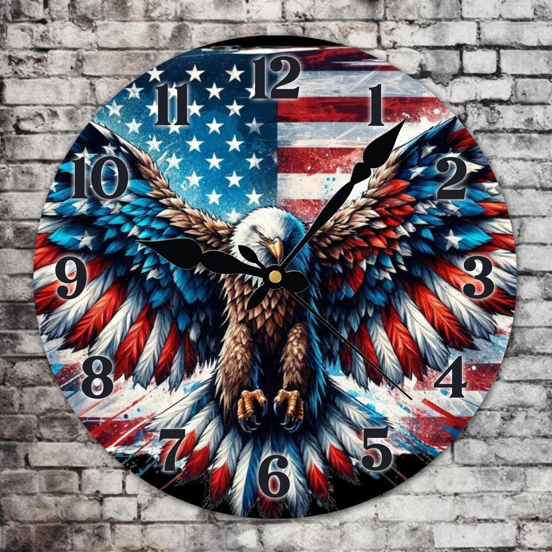 Patriotic Eagle Clock Sublimation Design, American Eagle Clock Face PNG ...