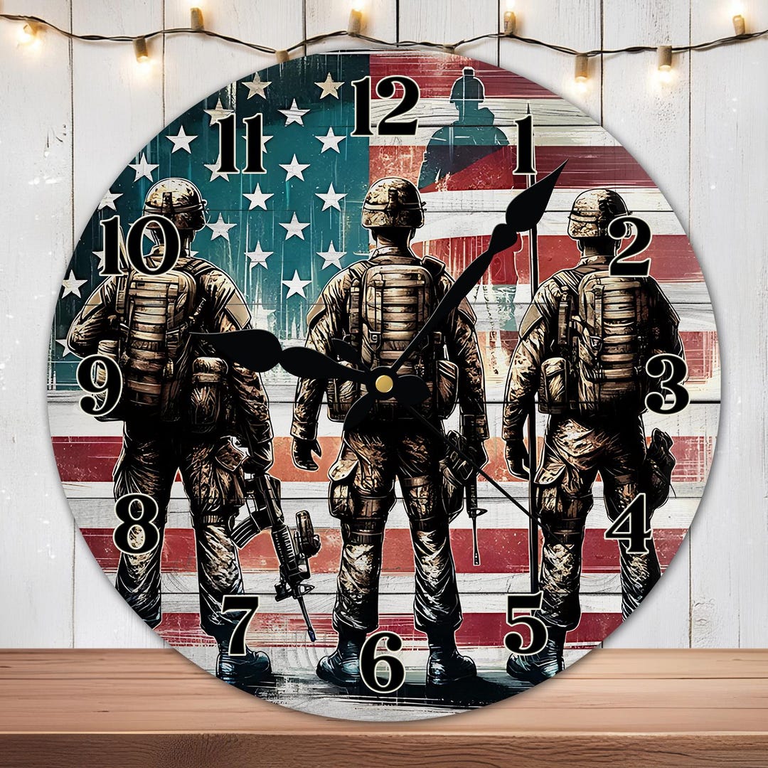 Patriotic Clock Sublimation Design, American Soldier Clock Face PNG, US ...