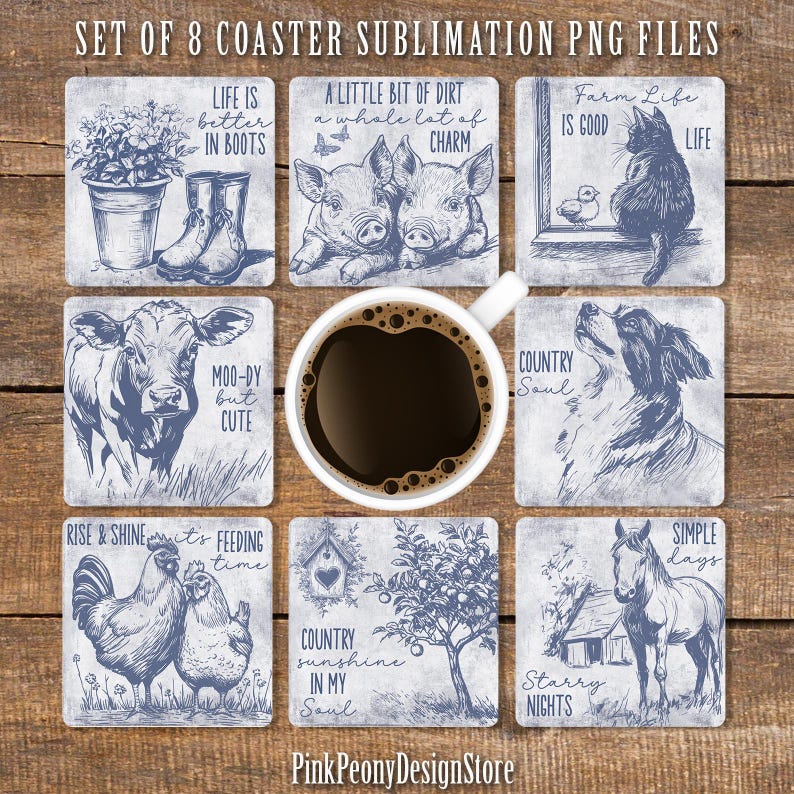 Farm Life Square Coaster Sublimation Design, Cottagecore Coaster PNG ...