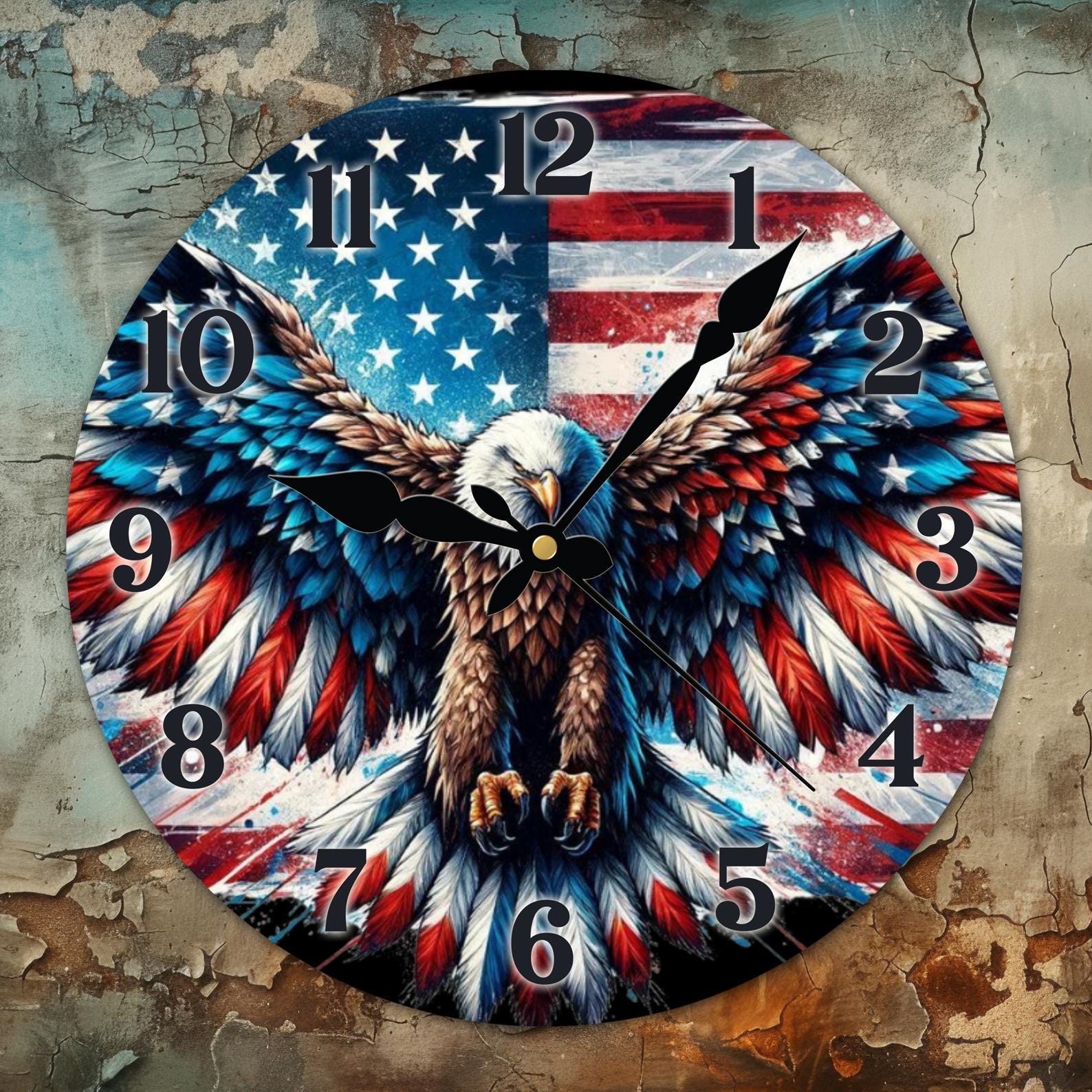 Patriotic Eagle Clock Sublimation Design, American Eagle Clock Face PNG ...
