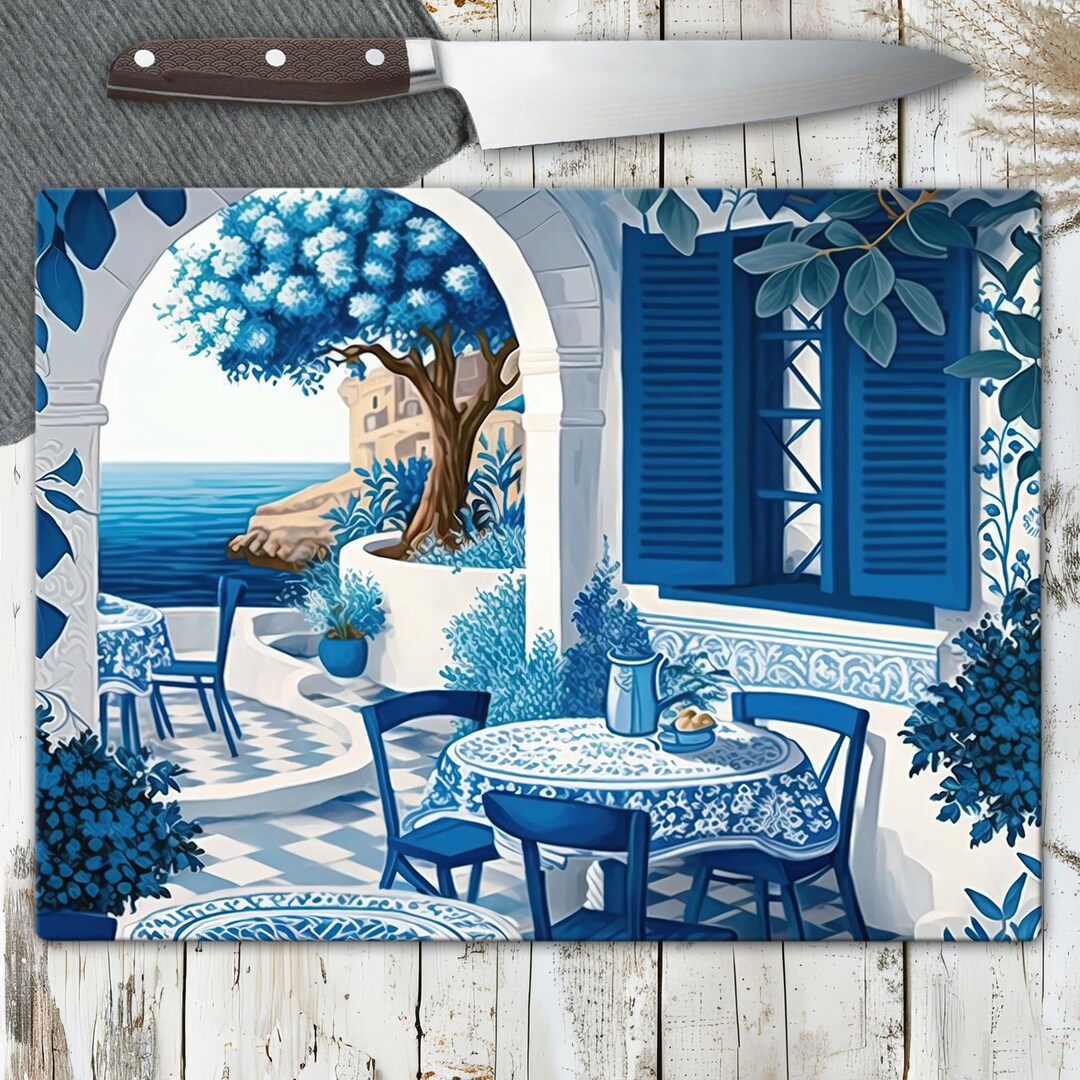 Mediterranean Blue Cutting Board Sublimation Design, Blue-white ...
