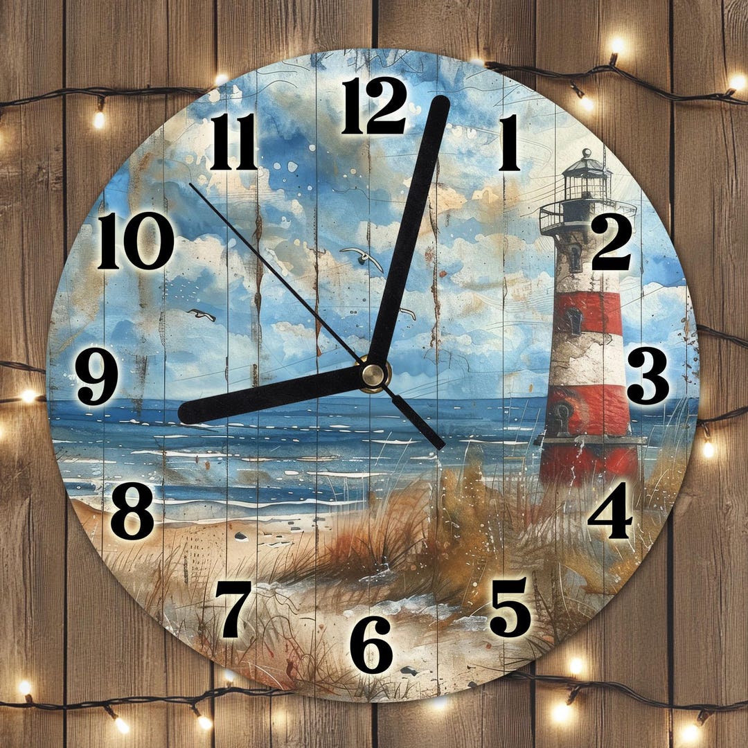 Vintage Lighthouse Clock Sublimation Design, Beacon of Light Clock Face ...