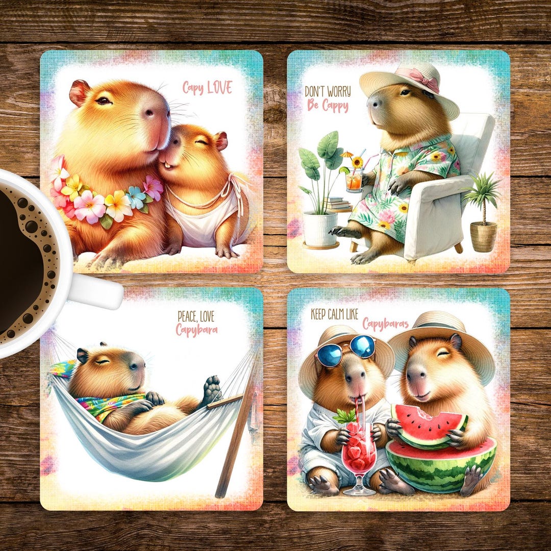 Capybara Square Coaster Sublimation Design, Summer Capybara Coasters ...