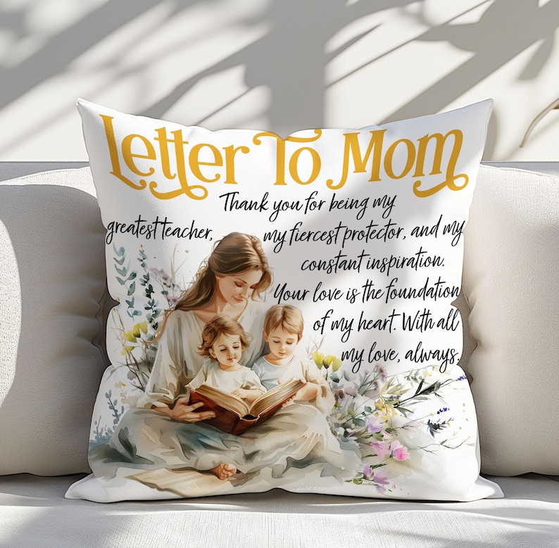 Floral Letter to Mom Pillow Sublimation Design, Thank You Mom Pillow ...