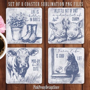Farm Life Square Coaster Sublimation Design, Cottagecore Coaster PNG ...