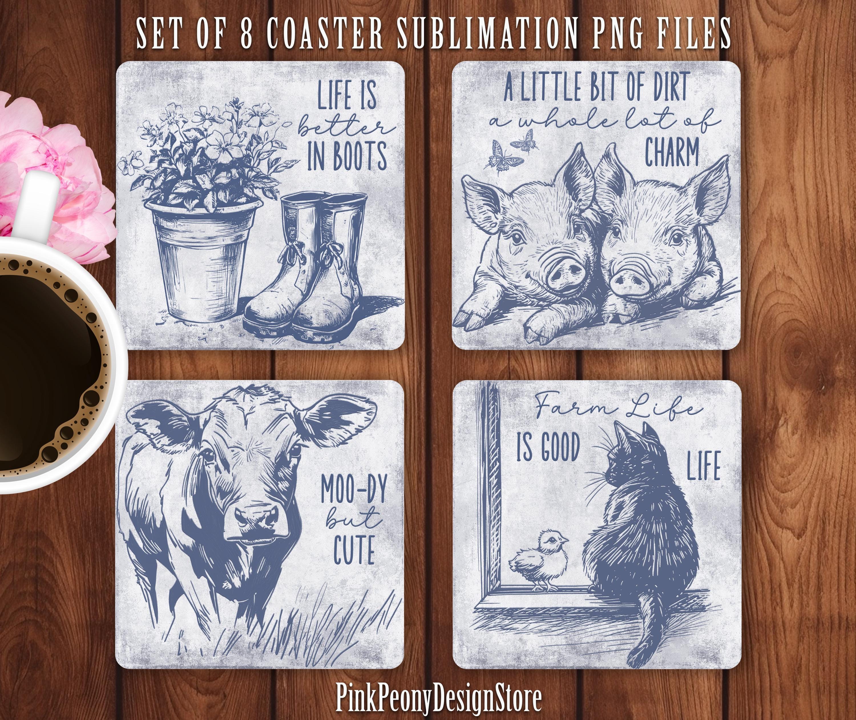 Farm Life Square Coaster Sublimation Design, Cottagecore Coaster PNG ...