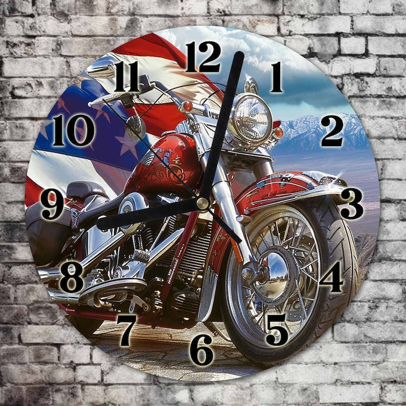 Patriotic Motorcycle Clock Sublimation Design, American Bike Clock Face ...